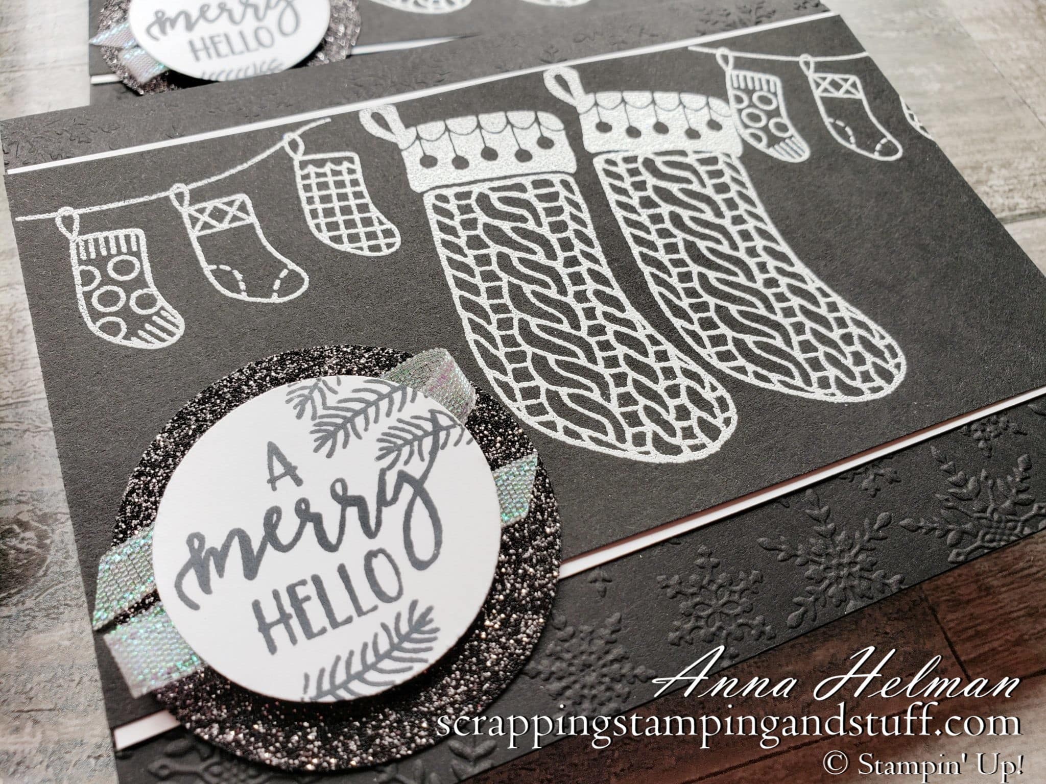 Stampin Up A Merry Hello Stocking Card In B&W